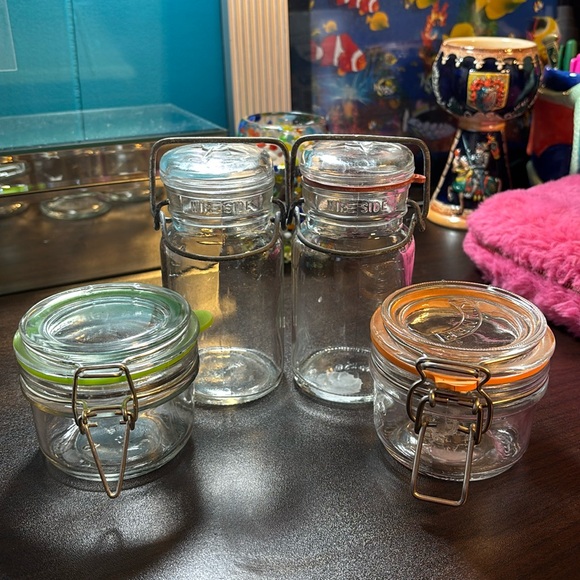 Vintage | Kitchen | 4 Small Lock Top Glass Jars Vintage X2 With Glass ...